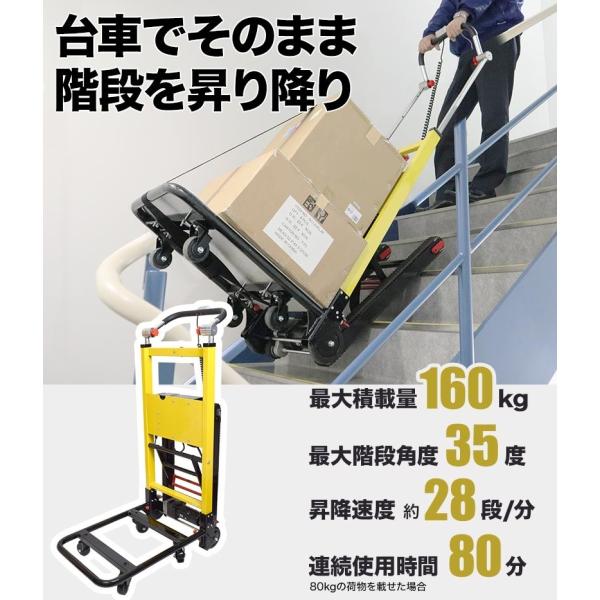 ■電動階段のぼれる台車 ELECTRL4の特長●階段をボタン1つで昇り降りできる電動台車●中型サイズの手押し台車の背面に、階段を昇り降りできる電動の走行ベルトと、運搬を安定させる伸縮するハンドルがついています平地走行は手押しでスムーズに、そ...