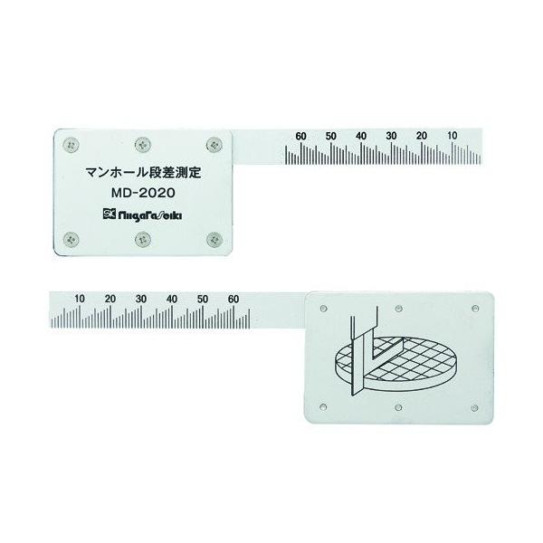 ■マンホール段差測定器 ホールマン MD-2020の特長●曲尺に取り付けてマンホールの段差測定に！●マンホール・ハンドホールと、道路などの段差を測定する工具です●シルバー曲尺 厚手広巾 快段目盛 MT-30KD、MT-50KDに取り付けて使...
