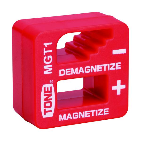 ■マグネタイザー MGT1の特長●ドライバー、六角レンチなどの先端部を本体に差し込み、擦るだけで着磁・脱磁が可能です●＋の部分で擦ると磁化、−の部分で擦ると磁力を取ることが可能です●工具の着脱磁に●幅(mm)：52●奥行(mm)：29●高さ...