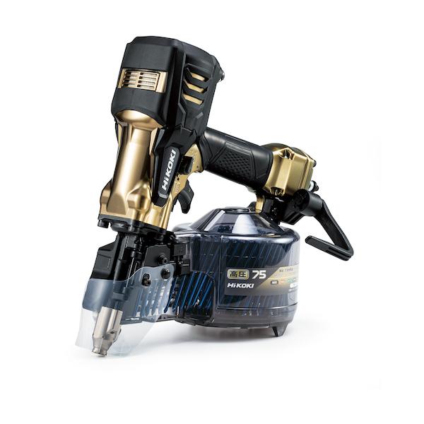 ■高圧ロール釘打機７５ｍｍハイゴールド 針金連結釘専用  NV75HRA(N)の特長●根太垂木間柱胴縁等の建築内装下地止め作業●2×4工法における枠組立作業、筋交いの取付、構造用合板の下地張り作業等●床下地張り、屋根下地張り、壁下地張り、そ...