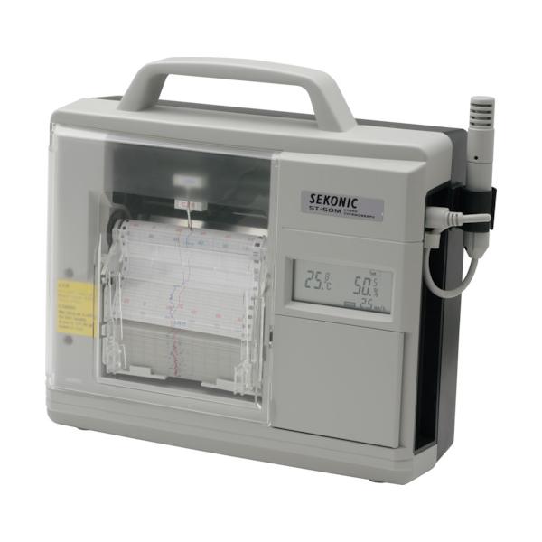 ■デジタル表示機能付 紙記録専用アナログモデル ST-50Aの特長●データー改ざんができないチャート紙に記録する温湿度記録計です●電子式による高速反応性と正確な測定値で毛髪式温湿度計と比較して圧倒的な速さで測定が可能です●設置場所を選ばない...