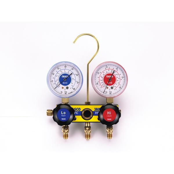 ■サイトグラス付ゲージマニホールド TA120TH-2の特長●マニホールド…・ゲージ取付ネジ…1/8″NPT・ホース接続ポート…1/4″フレア(TA120T)(TA120TH)●連成計・圧力計：-0.1〜3.4MPa(TA141A-1)●連...