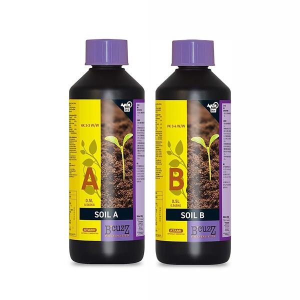 B'cuzz Soil A&amp;Bは、強くて健康な植物として成長するために必要な栄養素が含まれており、植物の一生を通して使用可能な肥料です。成長期にはA剤を少し多めに、開花期にはB剤を少し多めに投与するなど、育苗する様々な植物の成長サイ...