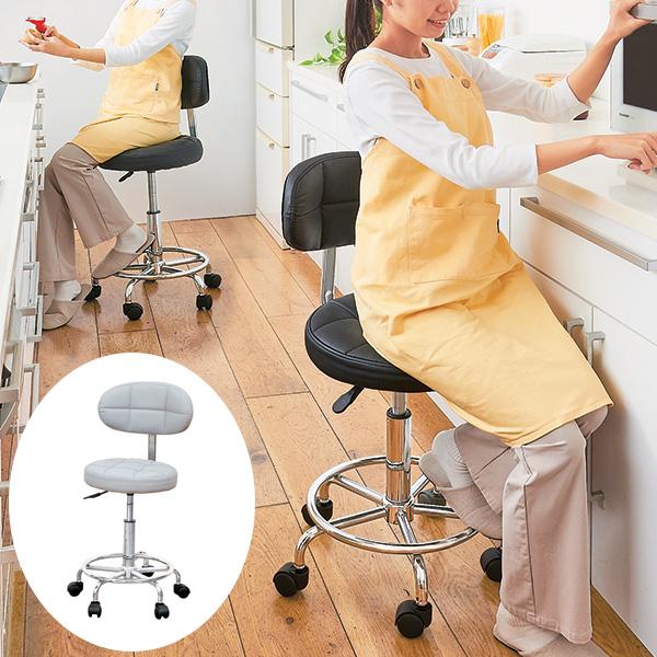 ●送料：880円（大型商品のため、送料は別途頂きます）キッチンでの作業をサポート！便利なバックレストマルチチェア！●(約)／幅49.5×奥行54.5×高さ82〜98.5(座面高52〜68.5)cm、5.58kg●＜本体＞スチールパイプ(クロ...