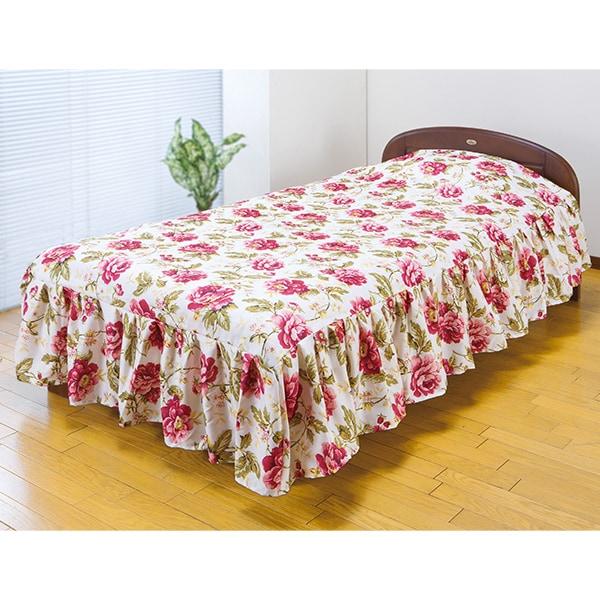 ●送料：880円（通常）ベッドに掛けるだけ！フリルとバラ柄でドレスアップ！●＜フリル部＞約33cm(共通)●ポリエステル100％●中国製[10088]