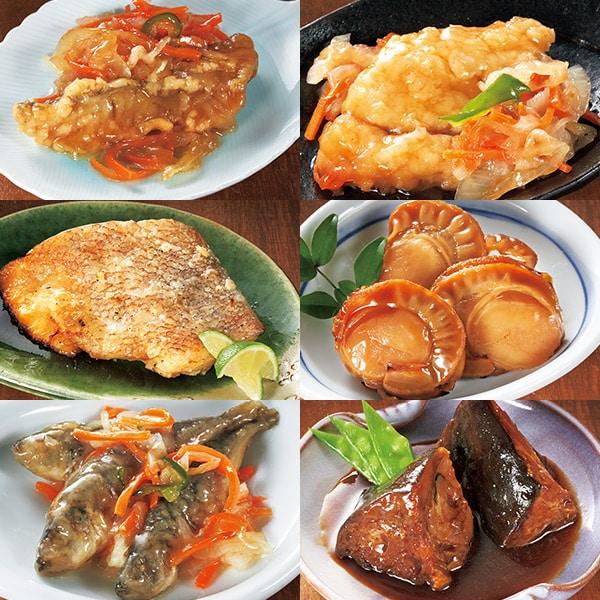 ●送料：1100円（冷凍便でのお届け、送料は別途頂きます）煮付けから焼き物まで！便利な海鮮6種セット●セット内容／6種各2袋●賞味期限／製造日から冷凍1年●加工地／日本●特定原材料等 ／小麦・さば・大豆・りんご[80079new]