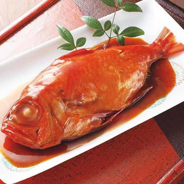 ●送料：1100円（冷凍便でのお届け、送料は別途頂きます）お頭付き！丸ごと一尾豪華な金目鯛煮付け。●セット内容／約220g×4パック●賞味期限／製造日から冷凍1年●加工地／日本●原材料／金目鯛（国産）、醤油、砂糖、水飴、醸造調味料、でん粉、...