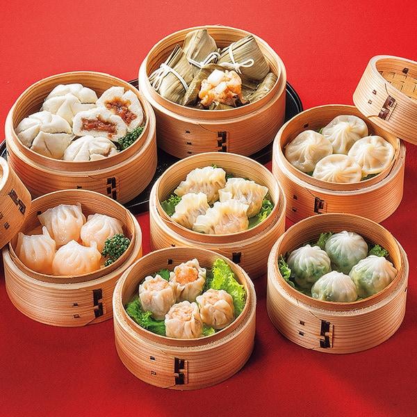 ●送料：1100円（冷凍便でのお届け、送料は別途頂きます）本格的な点心が楽しめる！●セット内容／飲茶648g＜海鮮ちまき120g、チャーシュー饅頭120g、海老にら饅頭96g、海老餃子（たけのこ入）80g、海老しゅうまい80g、ショーロンポ...