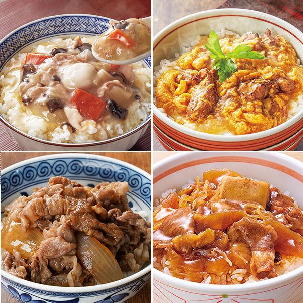 ●送料：880円（送料は別途頂きます）お湯で３分温めるだけ、定番どんぶりセット！●セット内容／＜中華丼の具＞（3食入）×2袋・＜親子丼の具＞（3食入）×2袋＜牛すき焼き丼の具＞（3食入）×2袋＜牛丼の具＞（2食入)×1袋●賞味期限／製造日か...