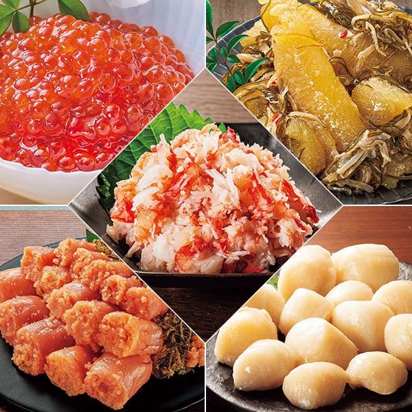 ●送料：1100円（冷凍便でのお届け、送料は別途頂きます）冬号限定！北の海鮮豪華5種1.6kgセット●セット内容／白醤油松前漬400g、紅鮭いくら醤油漬け250g、昆布漬辛子めんたい（並切）500g、北海道産 ホタテ貝柱150g、本ずわい蟹...