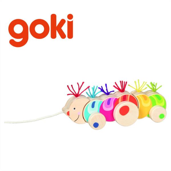 木製の引き車で、カラフルな胴体と車輪が特徴です。引っ張ると、胴体がくねくねと動きます。倒れにくく、愉快なあおむし特有の動きでついてきます。サイズ：25×7.5cm材質：合板・ブナ対象年齢：1歳〜メーカー：Gollnest&amp;Kiese...