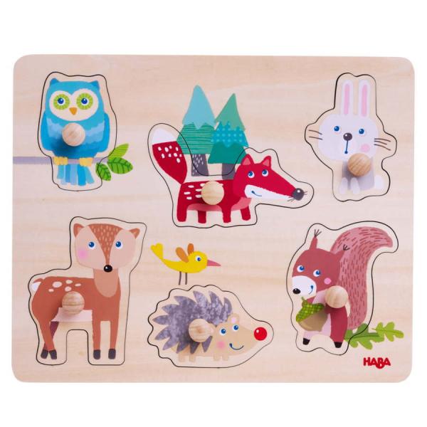 デザイン的に考慮された配色が、一つ一つのパーツをはっきりと分かりやすくしています。一層だけのパズルなので、小さなお子様におすすめです。森の中の動物たちと遊ぼうブランド：HABA（ハバ）対象年齢：1歳半頃から個数：6商品寸法 (長さx幅x高さ...