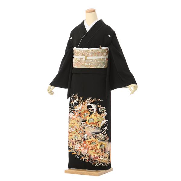 黒留袖レンタル〜品のあるお母様の装い〜☆帯合わせもご好評を頂いています☆■対応身長:165cmくらい■洋服サイズ:15号〜19号くらい■裄:約72　身丈:約165　袖丈:約46　前幅:約28　後幅:約34(cm)■色/柄:鶴と流水と小花■表...