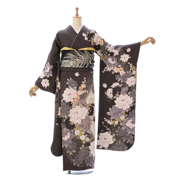 2月〜12月【振袖レンタル】★6s642■対応身長:160cm〜170cm位まで■洋服サイズ:7号〜13号くらいまで■身丈:約170cm 裄:約72cm 袖丈:約106cm■前幅:約24.5cm 後幅:約30cm■色/柄:濃グレー/白　ラメ...