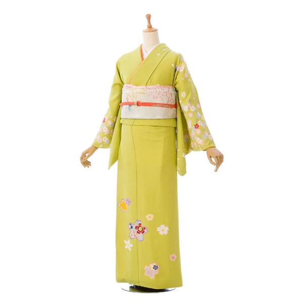 訪問着　付下げ　レンタル☆結婚式、入園、入学式、七五三などにおすすめです☆■対応身長：158cm〜170cm位まで■サイズ　：〜13号まで■身丈:170cm　裄:70cm　前幅:25cm　後幅:31cm　袖丈:50cm■色/柄：若草地　桜文...