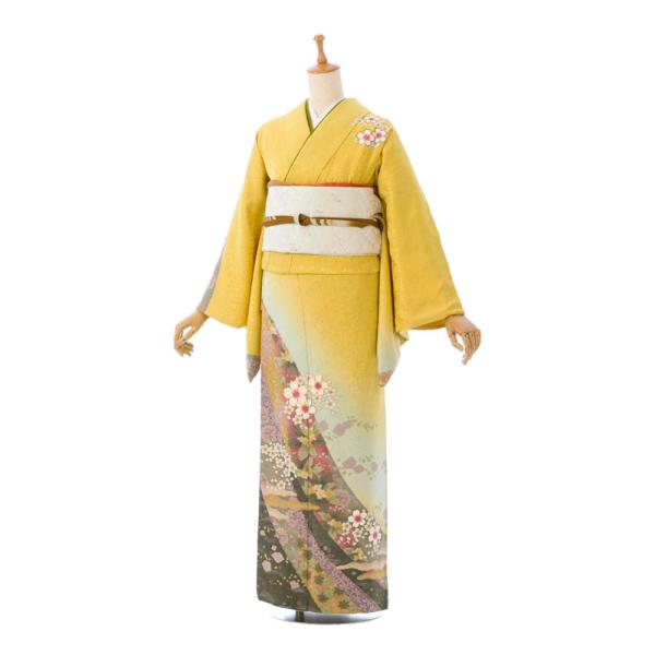 訪問着　付下げ　レンタル☆結婚式、入園、入学式、七五三などにおすすめです☆■対応身長：153cm〜165cm位まで■サイズ　：〜13号まで■身丈:169cm　裄:68cm　前幅:25cm　後幅:31cm　袖丈:50cm■色/柄：からし 道長...