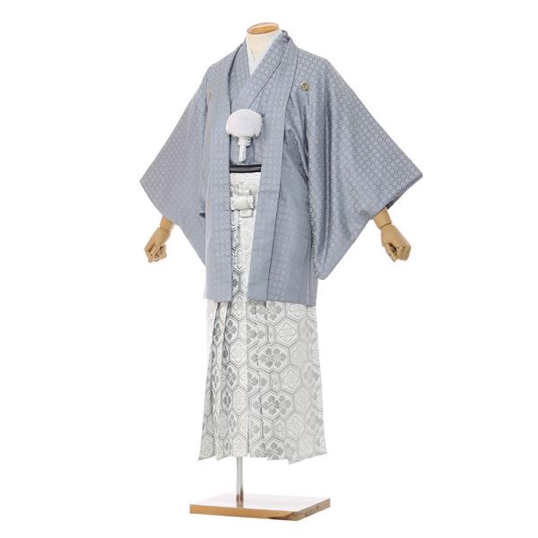 成人式・卒業式　男性袴フルセットレンタル■対応身長　155〜160cm前後■標準ウエスト　60〜100cmまで■サイズ　（約）羽織・着丈:約85 裄丈:約69 袖丈:約51 袴丈:約86.5（cm）■色柄　羽織/着物:グレー若松|袴:銀亀甲...