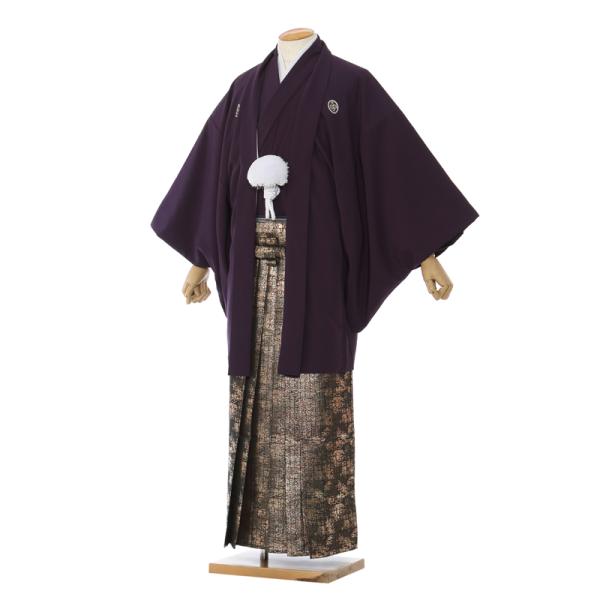 成人式・卒業式　男性袴フルセットレンタル■対応身長　165〜170cm前後■標準ウエスト　60〜100cmまで■サイズ　（約）羽織・着丈:92 裄丈:74.5 袖丈:54 袴丈:91（cm）■色柄　羽織/着物:紫地 袴:茶袴 赤 氷割■生地...