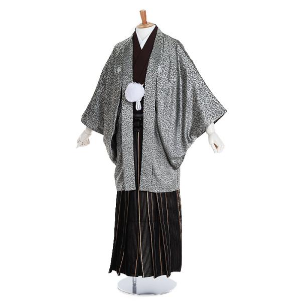成人式・卒業式　男性袴フルセットレンタル■対応身長　160〜165cm前後■標準ウエスト　60〜100cmまで■サイズ　（約）羽織・着丈:約91 裄丈:約73 袖丈:約52 袴丈:約88（cm）■色柄　羽織/着物:銀茶 羽織レオパード柄|袴...