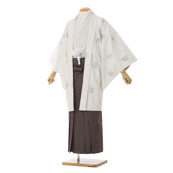 成人式・卒業式　男性袴フルセットレンタル■対応身長　165〜170cm前後■標準ウエスト　60〜100cmまで■サイズ　（約）羽織・着丈:約97 裄丈:約72 袖丈:約52 袴丈:約90（cm）■色柄　羽織/着物:羽織白ぼん字|袴:縞袴■生...