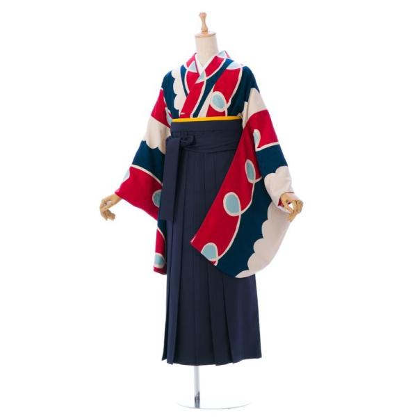 ☆卒業袴　レンタルセット☆ブランド【モダンアンテナ】R0106_E-H033-24-14【対応身長・洋服サイズ】■草履使用:153〜158cm前後■洋服サイズ：7号〜13号くらいまで■裄:約68cm　袴丈:約91cm■色/柄　物:赤青白地　...