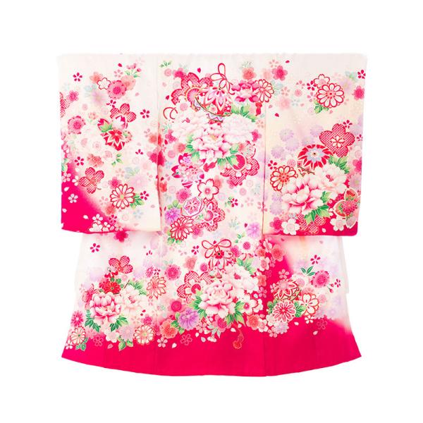 〔産着レンタル〕フルセットお宮参り 女の子　正絹着物■色/柄　　白地 花尽くし 鞠■生地　 　表地：正絹　裏地：ポリエステル■付属品　　着物＋長襦袢、帽子、よだれかけ、お守り簡単な着せ方のマニュアル※小物類の色柄形は、e-きものレンタルスタ...