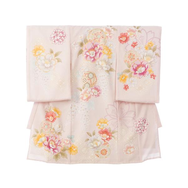 〔産着レンタル〕フルセット夏用 単衣■色/柄　  薄ピンク　四季花に手毬■生地　　表地：化繊　裏地：化繊■付属品　　着物＋長襦袢、帽子、よだれかけ、お守り簡単な着せ方のマニュアル※小物類の色柄形は、e-きものレンタルスタッフがコーディネート...