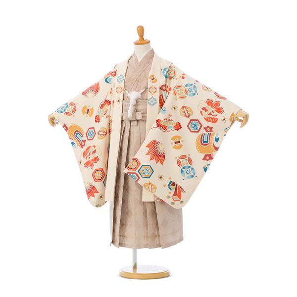 七五三レンタル　男児5才　花わらべ　ブランド兄弟コーデできます羽織:クリーム　宝尽くし着物:ベージュ　地紋つき袴:ベージュ　ダイヤ■対応身長:110〜120cm■サイズ:（約）羽織丈:65 裄丈:51 袖丈:54 袴丈:60（cm）■生地:...