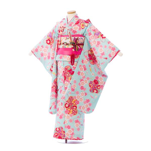 七五三レンタル　女児7才着物色/柄：水色地　桜尽くし■生地：化繊　■対応身長:110〜120cm前後　■身丈:約134cm　袖丈:約75cm　肩裄:約51cm<付属品　七五三　女の子7歳　16点フルセット>１）　着物２）　刺繍又...