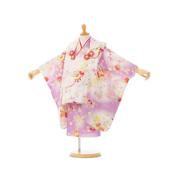 七五三レンタル　3歳女の子　被布着物被布:白地　鞠に桜着物:薄紫/白ぼかし　鞠に桜■対応身長:90〜100cm■サイズ:（約）身丈:76 裄:42 袖丈:56 被布丈:48（cm）■生地:化繊<付属品　七五三　女の子3歳　9点>...