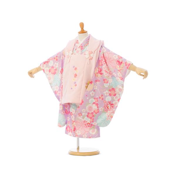 七五三レンタル　3歳女の子　被布着物式部浪漫　ブランド被布:ピンク　花刺繍着物:藤色　梅疋田■対応身長:90〜100cm■サイズ:（約）身丈:77 裄:41 袖丈:57 被布丈:49（cm）■生地:化繊<付属品　七五三　女の子3歳　9...