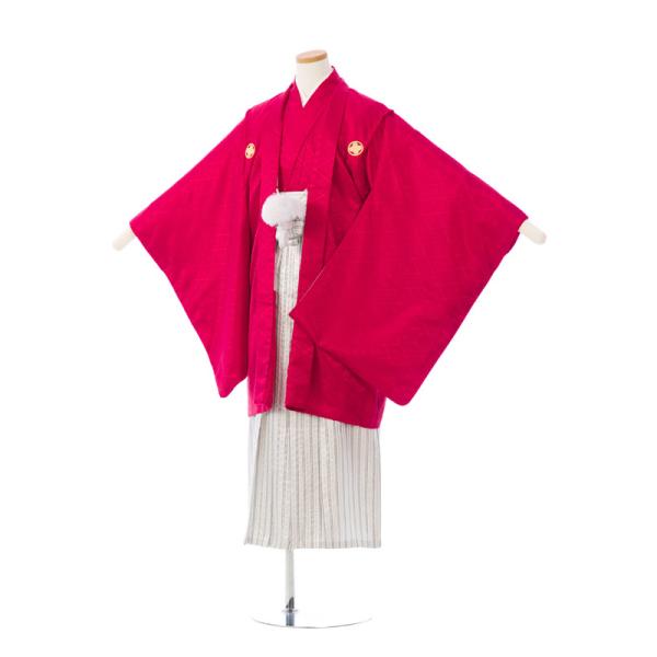 ☆ジュニア袴　レンタル☆卒業の晴れの日には紋付き袴姿で、思い出に残る1日に!!■対応身長:140〜145cm(約)羽織・着丈:80 裄:63 袖丈:51 袴丈:79(cm)※肩上げ済■色・柄羽織/着物:赤地　綸子袴:白銀　縞袴■生地　化繊 ...