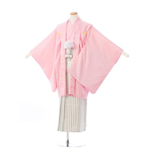 ☆ジュニア袴　レンタル☆卒業の晴れの日には紋付き袴姿で、思い出に残る1日に!!■対応身長:140〜145cm（約）羽織・着丈:80 裄:63 袖丈:56 袴丈:80（cm）※肩上げ済■色・柄羽織:ピンク着物:ピンク袴:縞はかま■生地　化繊 ...