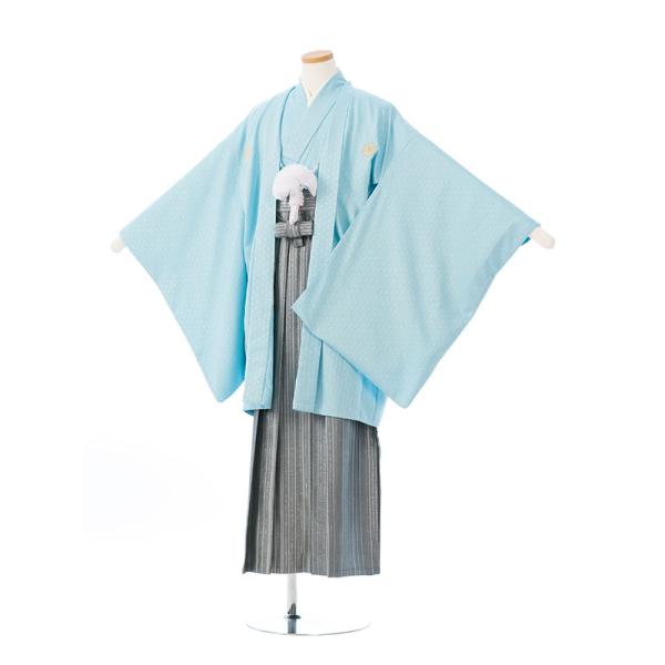 ☆ジュニア袴　レンタル☆卒業の晴れの日には紋付き袴姿で、思い出に残る1日に!!■対応身長:155〜160cm（約）羽織・着丈:80 裄:68 袖丈:56 袴丈:85（cm）※肩上げ無し■色・柄羽織/着物:水色　武田菱袴:白グレー銀　縄縞袴■...