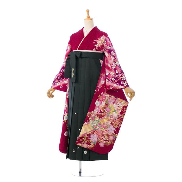 【対応身長・洋服サイズ】(振袖袴）■草履使用:158〜163cm前後　■洋服サイズ：7号〜13号くらいまで■身丈:約163cm 袖丈:約104cm 裄:約69cm 袴丈:約95cm■色・柄　着物:赤ラメ織ぼかし　熨斗に四季花　雪輪　金彩　　...