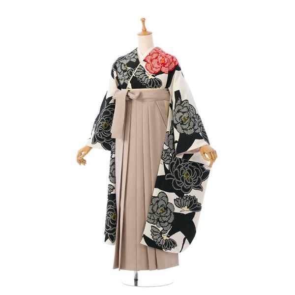 【対応身長・洋服サイズ】(振袖袴）■草履使用:158〜163cm前後　■洋服サイズ：7号〜13号くらいまで■身丈:約164cm 袖丈:約106cm 裄:約68cm・袴丈:約95cm■色/柄　着物:和風館  白黒地 疋田乱菊 上絵羽柄 　  ...