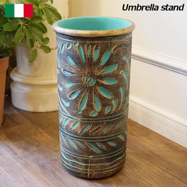 傘立てコレクション from Italy イタリア製                              「商品番号」0160274 「商品名」傘立て 陶器 イタリア グリーン ゴールド 手彩色 傘立て インテリア 雑貨 アンティーク...
