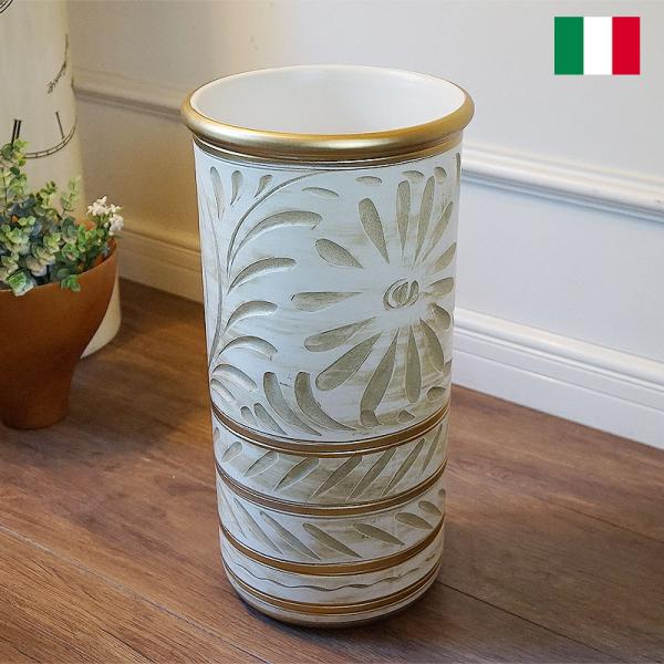 傘立てコレクション from Italy イタリア製「商品番号」0160452 「商品名」傘立て 陶器 イタリア 白 ホワイト ゴールド 手彩色 傘立て 「 送料無料 」 インテリア 雑貨 「サイズ」幅 23×奥行 23×高さ 45cm（単...