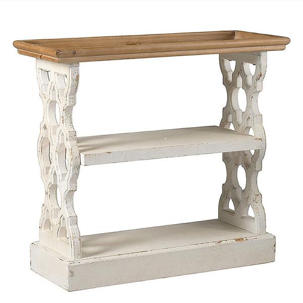 「在庫1台限り」フランススタイルコレクション 木製天板のコンソールテーブル登場！「商品番号」0570562 「商品名」コンソールテーブル アンティーク 本棚 シャビーシック仕上げ ブックシェルフ 生成り天板 おしゃれ 「サイズ」幅 90×奥...