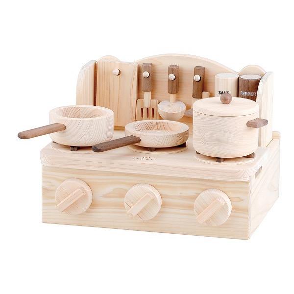 調味料とコンロは音が鳴る本格的なおままごとセット！すっきりお片付け！【サイズ】305×250×210mm【セット内容】本体×1 【重さ】2400g【材質】ヒノキ、ウォルナット、MDF、ステンレス