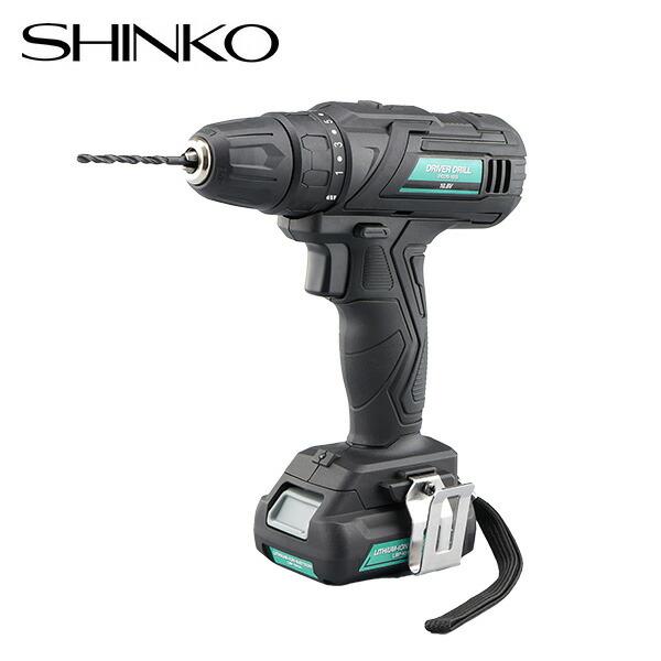 【送料無料】新興製作所 充電式ドライバードリル LEDライト ベルトフック付 DCDD-1015 ブラック本体サイズ幅19×奥行8×高さ22cm　重量1.07kg材質ABS、鉄仕様●原産国：中国商品説明●付属品：バッテリー、充電器、ドライバ...