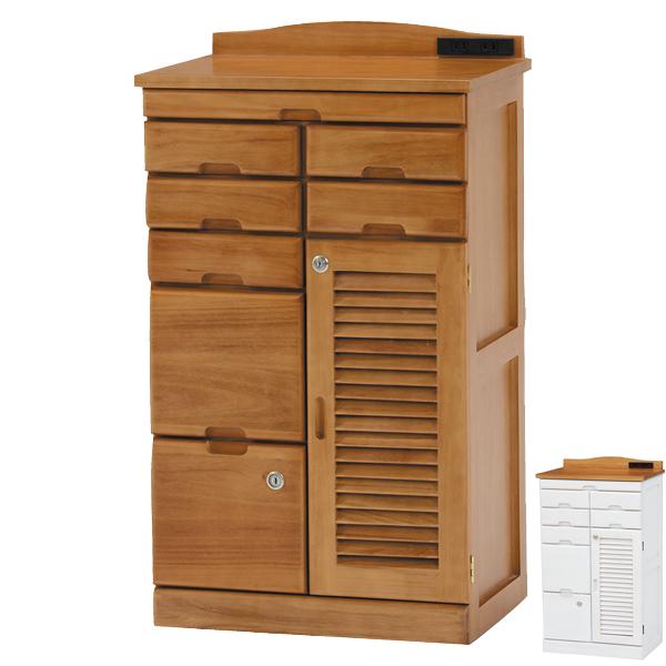 ○カラー：ライトブラウン(LBR)、ナチュラルホワイト(NW)○サイズ:(約)幅48×奥行32×高さ83cm■キャスター付■コンセント付■鍵×２箇所付■可動棚:1枚(３cmピッチ３穴)■仕切板×１付き■引出内寸(浅):約幅41×奥行26.5...