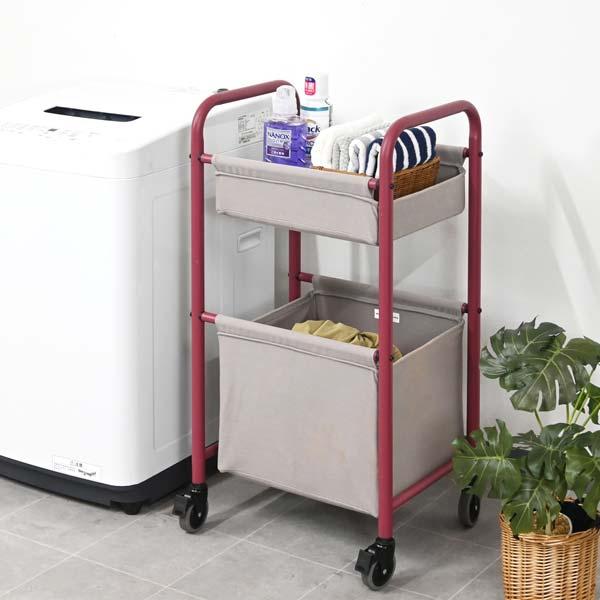 ○カラー：VRO(ヴィンテージローズ)○商品サイズ：Ｗ47ＸＤ36ＸＨ88ｃｍ○材質：（本体）スチール・粉体塗装（棚板）プリント化粧繊維板（キャスター）合成樹脂(バスケット)帆布○商品重量：約6.2ｋｇ○組立式○中国○送料無料(北海道・沖縄...