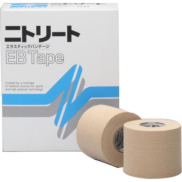 ニトリート NITREAT EBテープ 50mm 6ロール  EB50　主に膝・肘・肩など筋肉の収縮、弛緩の大きな部位に使用される伸縮性テープです。粘着伸縮布包帯。厚手タイプ。