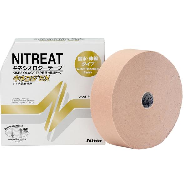 ニトリート NITREAT キネロジEX 50mm ロングタイプ31.5m   NKEX50L　長く密着、楽に剥がせる進化したキネシオロジーテープです。動きに追随する独自の粘着剤を使用していて、汗や水にも粘着性を維持するため長時間の重ね貼り...
