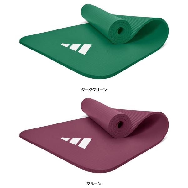 アディダス adidas フィットネスマット 10mm スポーツ  ADMT11015　やわらかく軽量なNBR素材の10mm 厚マット。付属のキャリーストラップで持ち運びも便利です。
