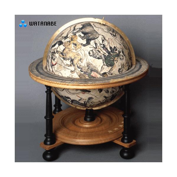 日本に渡来したものでは最も古いといわれている天球儀のレプリカ/ファルク天球儀　スタンダード版　No.0212 /サイズ 球径-21cm　幅28.5×高27.5cm /材質 プラスチック球に紙貼り、台-木製、子午環-合金 /（株）渡辺教具製作所 