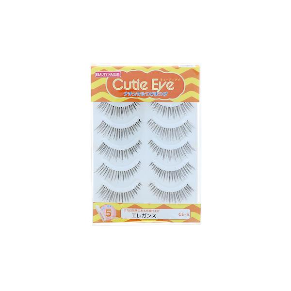 CE-3　エレガンス　デカ目効果のある毛束仕上げ●軸が透明で着けた感じが少ないナチュラルな仕上がりのつけまつげ●うれしいグルーつき、たっぷり5ペア入り●キューティアイは全て手作りされ、滅菌処理を施しています。また、SGSグループの品質検査合...