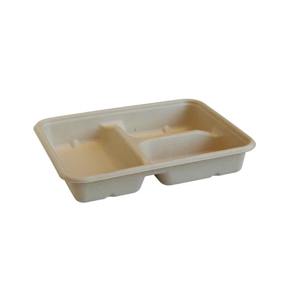 商品コード：2009892     1枚あたり22円 ■和食、洋食、中華に対応する食品容器。 ■間に3つの仕切りのある便利な食品容器です。 ■バガスを使用した、自然の風合いと手触り感が特徴の紙容器です。 ■素材に厚みがあり、手に持つと安定感...
