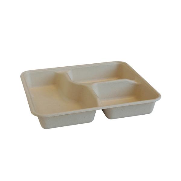 商品コード：2009932     1枚あたり27.28円 ■和食、洋食、中華に対応する食品容器。 ■間に3つの仕切りのある便利な食品容器です。 ■バガスを使用した、自然の風合いと手触り感が特徴の紙容器です。 ■素材に厚みがあり、手に持つと...